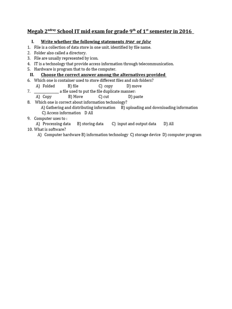 Mid Exam | PDF | Computer File | Disk Storage