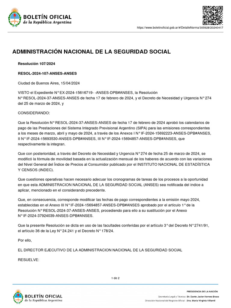 Reso 107-2024 Calendario marzo, abril y mayo | PDF | Gobierno