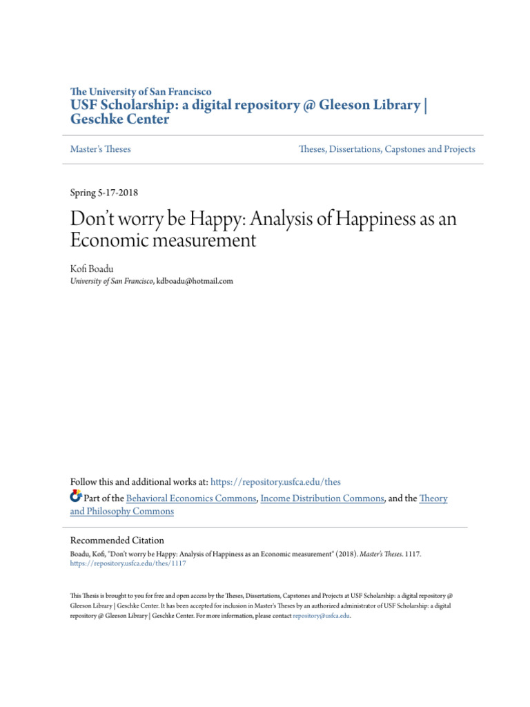 Don - T Worry Be Happy - Analysis of Happiness As An Economic Measur ...