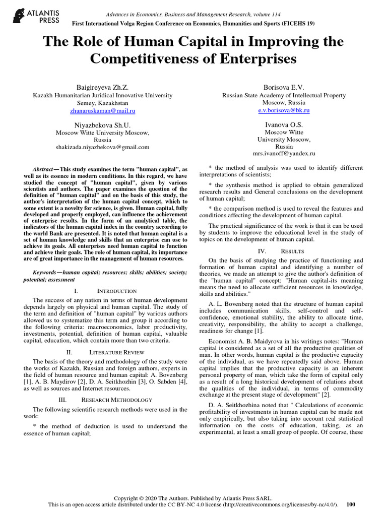 The Role of Human Capital in Improving The Competitiveness of Enterprises | PDF | Human Capital ...