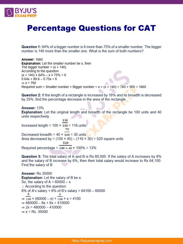 CAT Percentage Questions Explained | PDF | Length | Economies