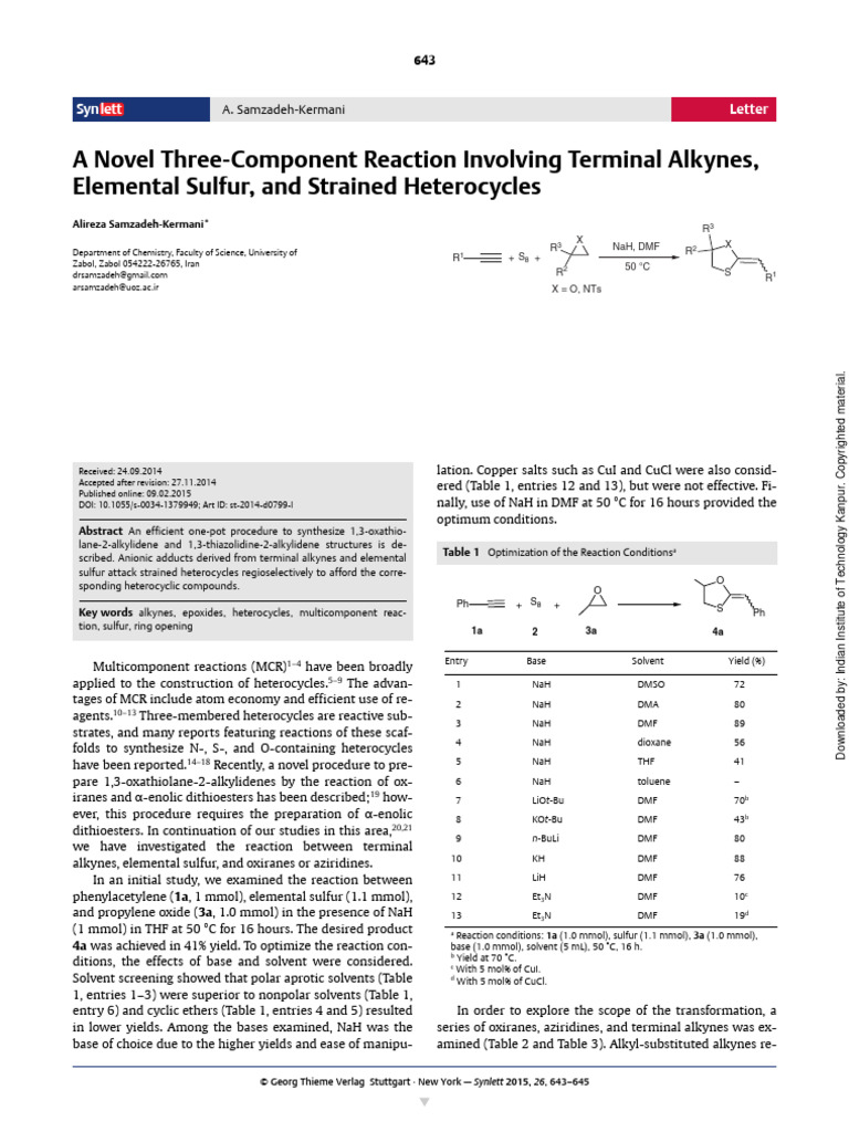 Synlett 2015, 26, 643-645 | PDF | Chemical Reactions | Carbon 13 ...