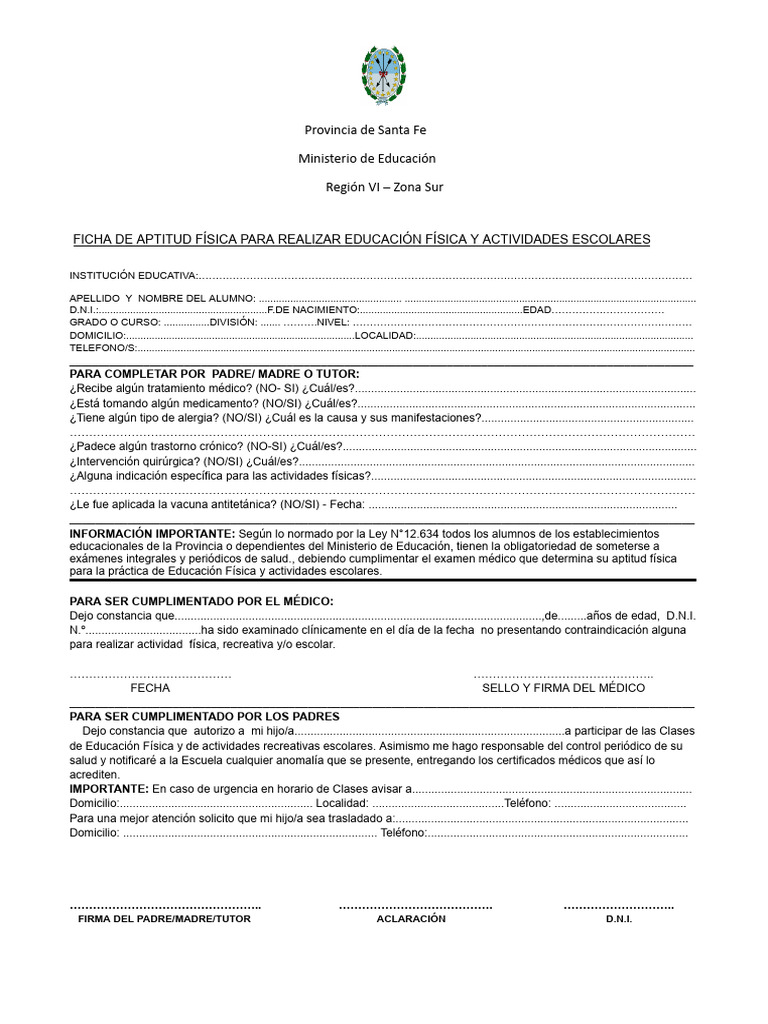 Ficha Apt. Fís. Alumnos Educ. Física-1 | PDF | Medicina | Cuidado de la salud