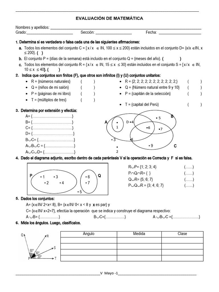 Evaluación Trimestrales - 5° | PDF | Conjunto (Matemáticas) | Matemáticas