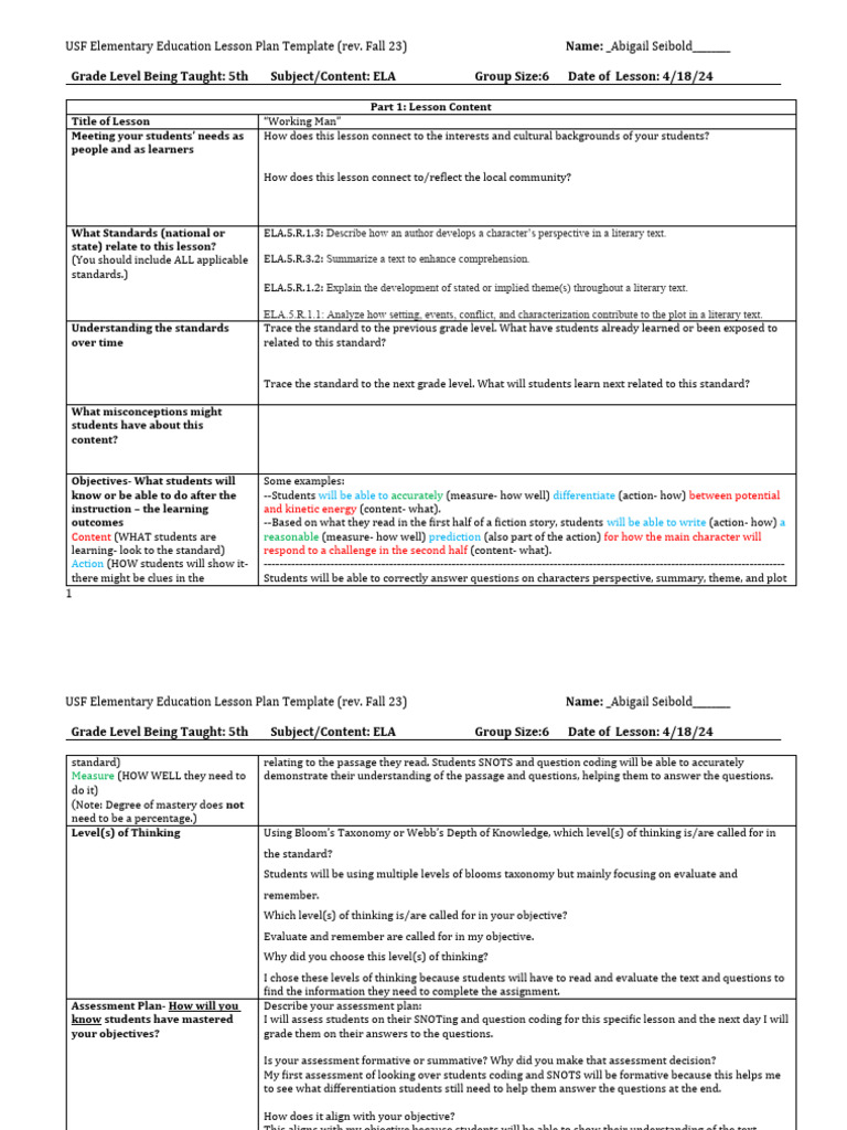 LVL 4 Cycle 3 Supervisor Observatio Lesson Plan | Download Free PDF ...