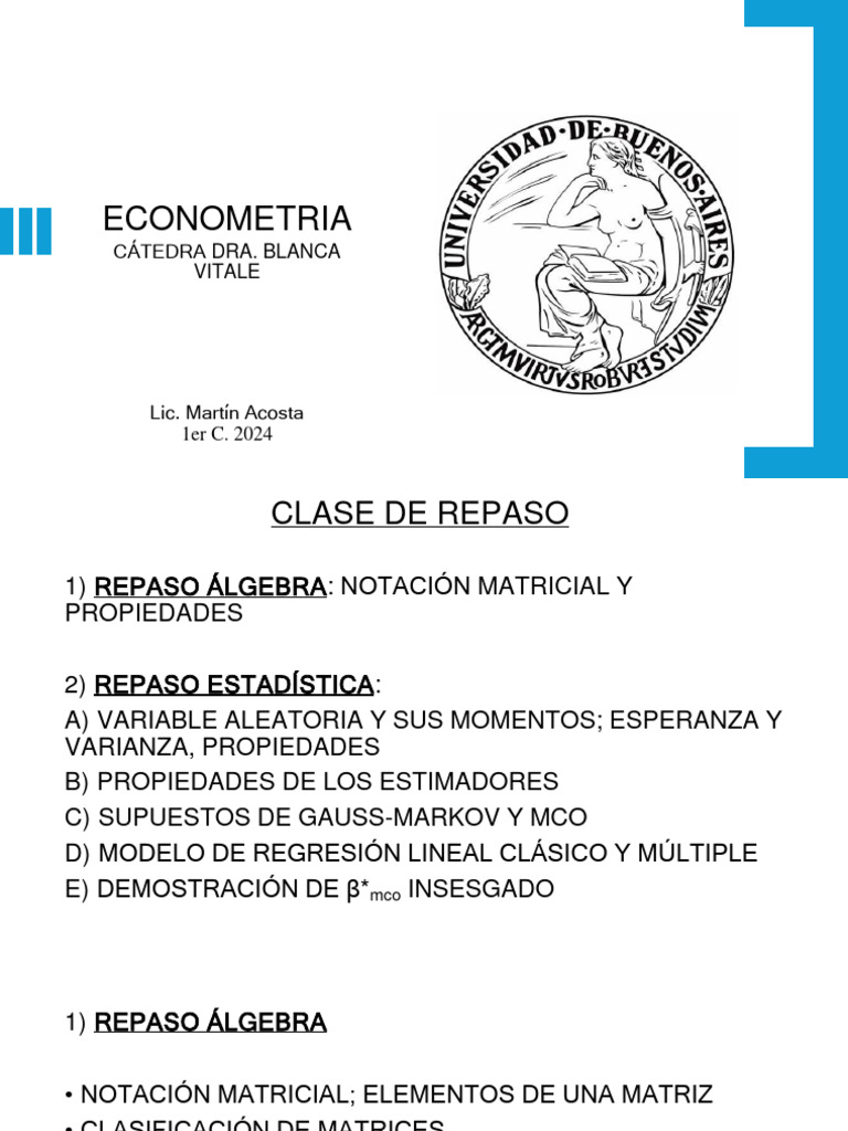 PPT CLASE DE REPASO | PDF | Estimador | Mínimos cuadrados ordinarios