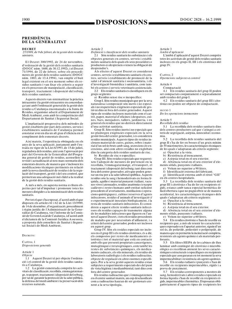 DECRET 27-1999-residuos | PDF
