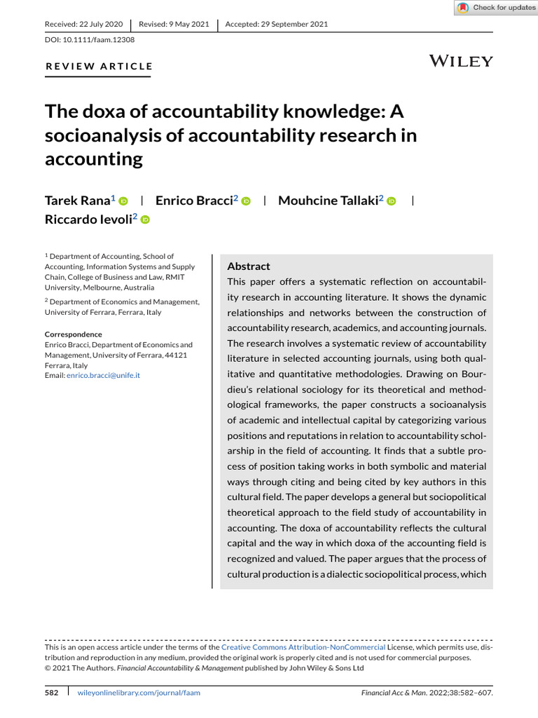 The Doxa of Accountability Knowledge A Socioanalysis of Accountability ...