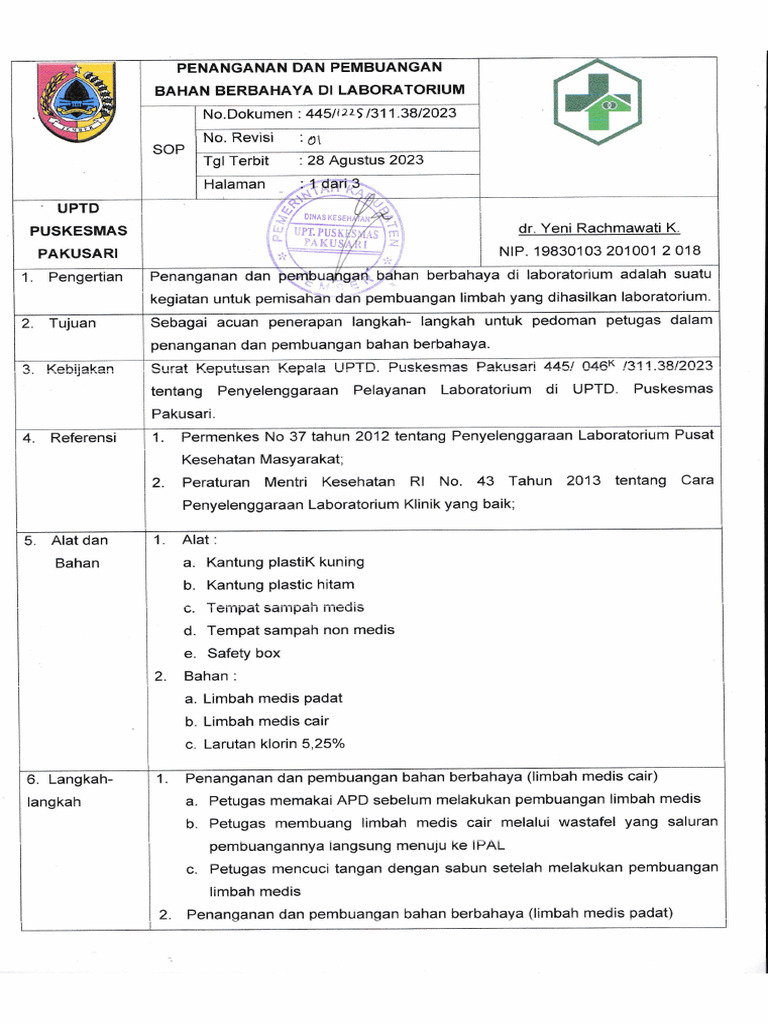 Penanganan Dan Pembuangan Bahan Berbahaya Di Lab | PDF