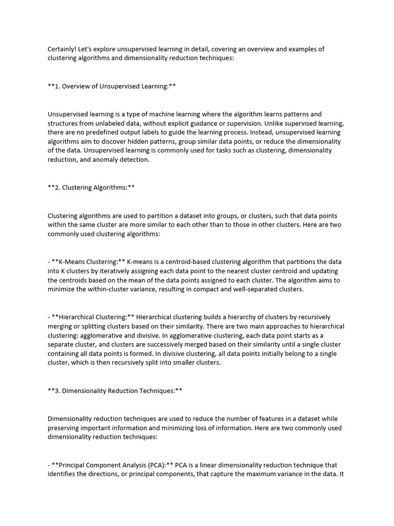 Overview of Unsupervised Learning | PDF | Cluster Analysis | Principal Component Analysis