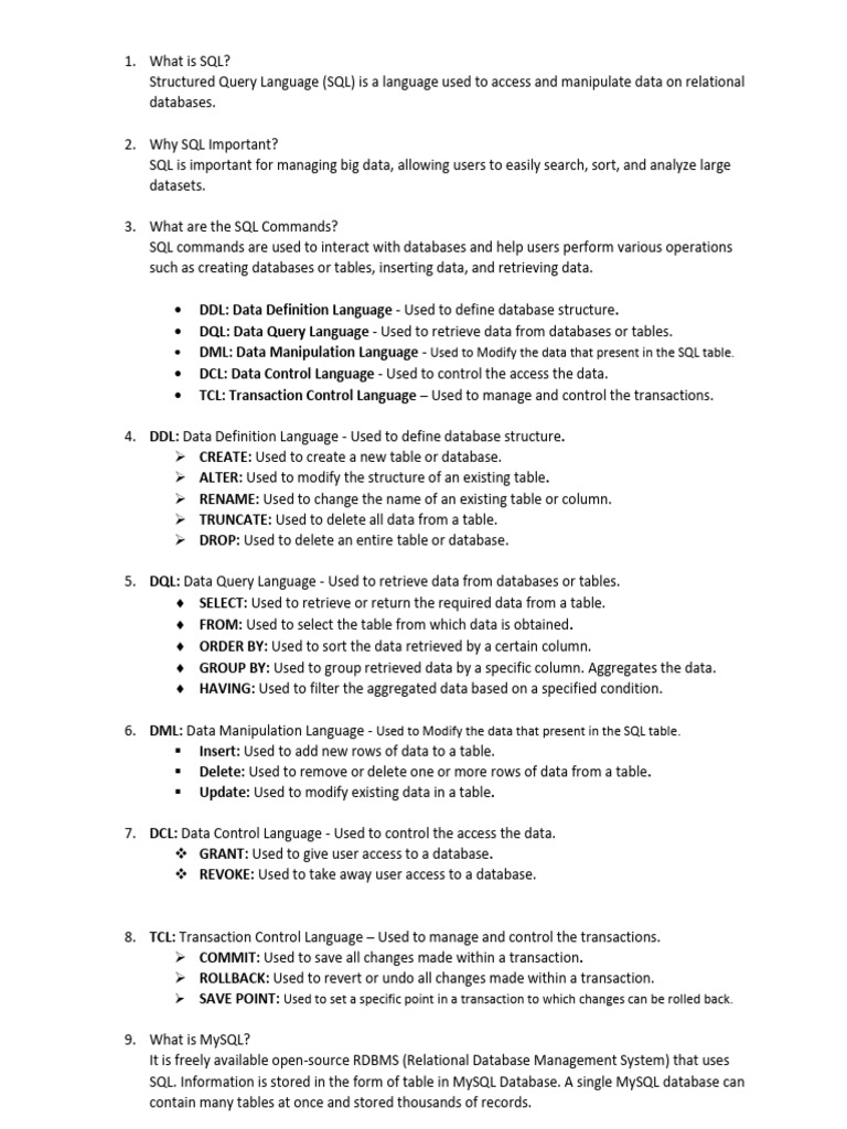 Sql Notes Pdf Relational Database Sql 