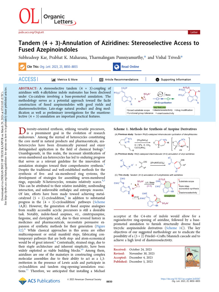 Org. Lett. 2023, 25, 8850 8855 | Download Free PDF | Chemical Reactions | Enantioselective Synthesis