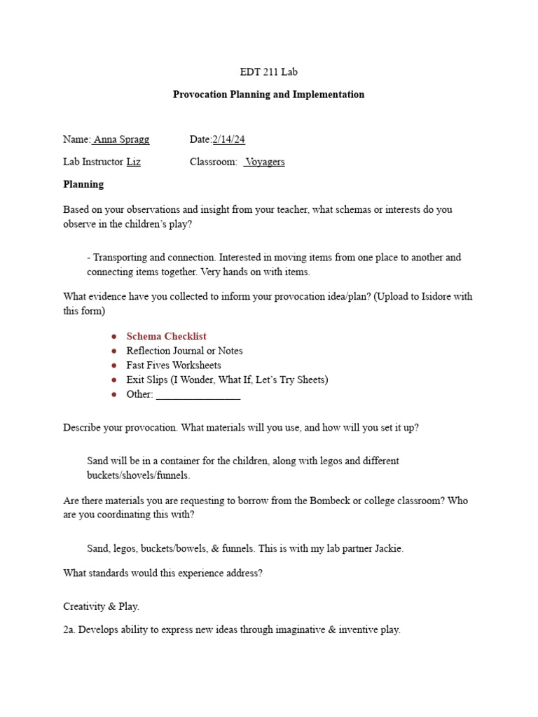 Provocation Planning - Edt 313 | PDF | Psychological Concepts | Learning