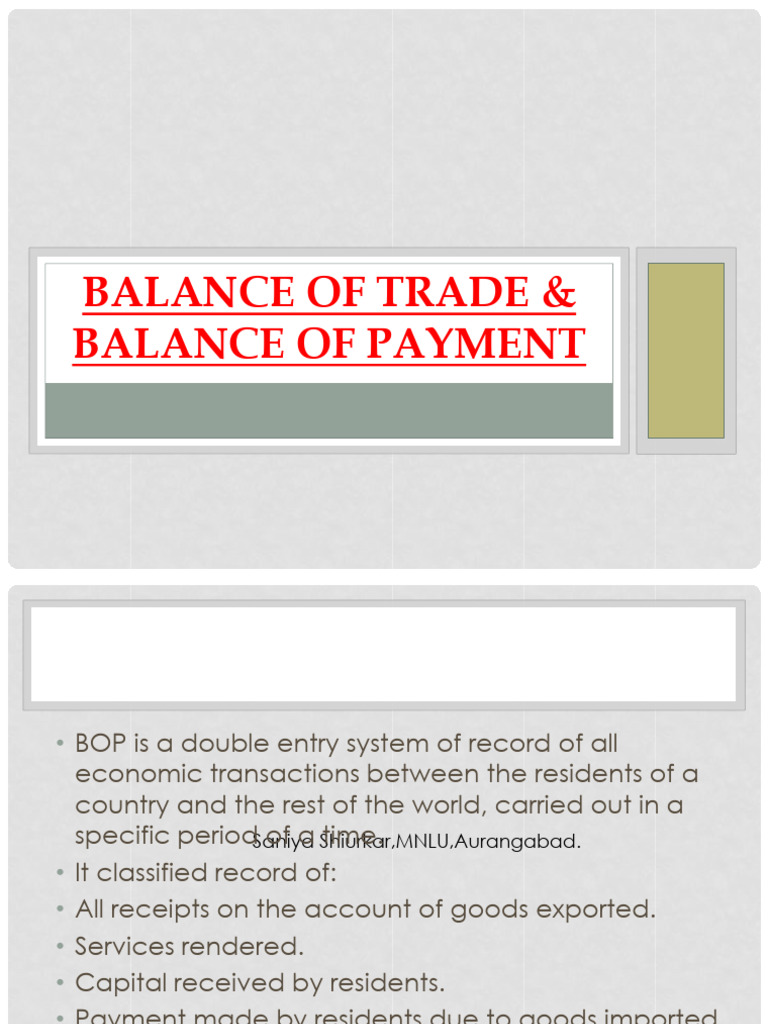 Balance of Trade & Balance of Payment | PDF | Balance Of Payments ...