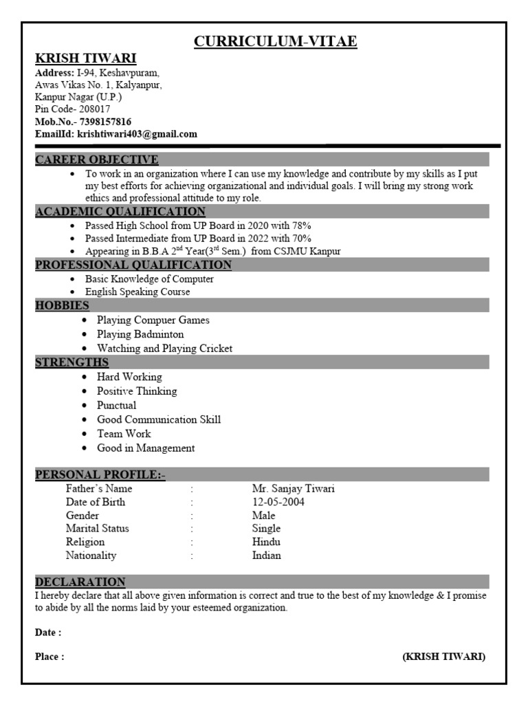 Krish Tiwari CV | PDF | Sports & Recreation