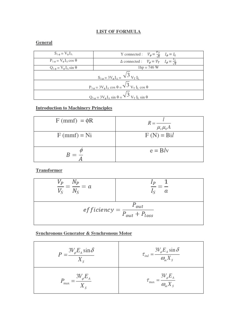 Electrical Engineering Formulas | PDF