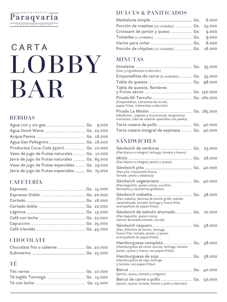 Menú del Lobby Bar & Lounge | PDF | Hamburguesas | Cocina occidental