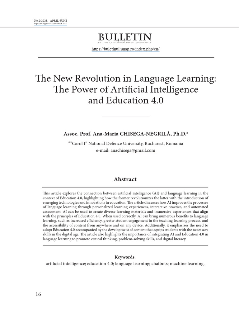 Language Learning and The Power of Artificial Intelligence and Education 4.0 | PDF ...