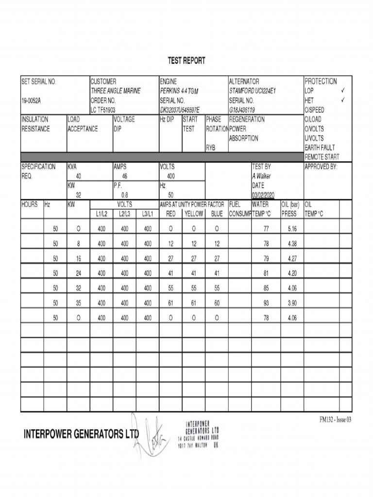 TAM-040 MANUFACTURER_S CERTIFICATE OF GENERATOR | PDF