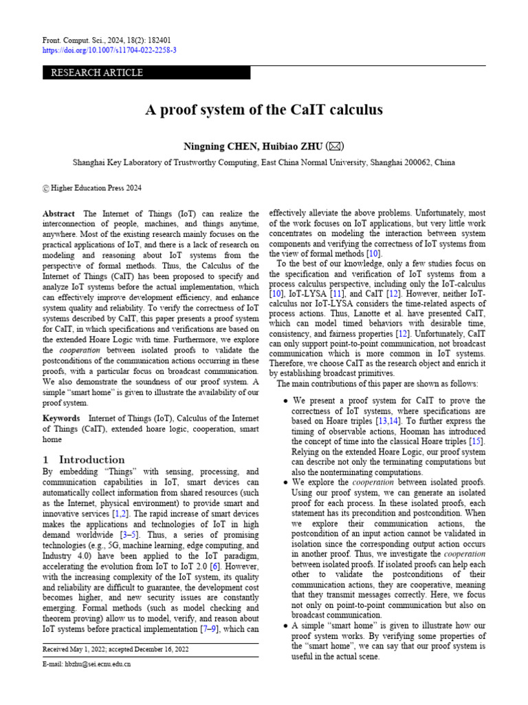 A Proof System of The CaIT Calculus | PDF | Internet Of Things | System