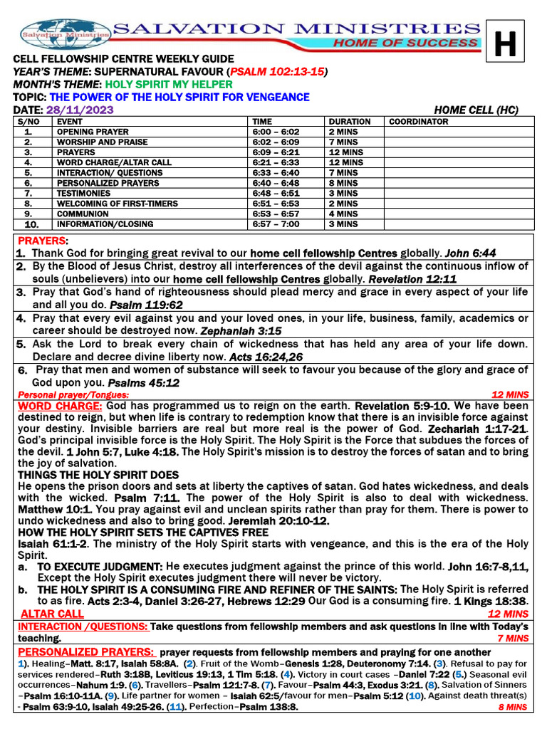 28TH Nov 2023 Cell Fellowship Centre Weekly Guide H | PDF | Eucharist ...