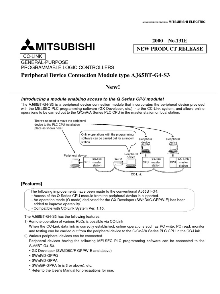 Peripheral Connection Module Type AJ65BT-G4-S3 | PDF | Programmable Logic Controller | Secondary ...