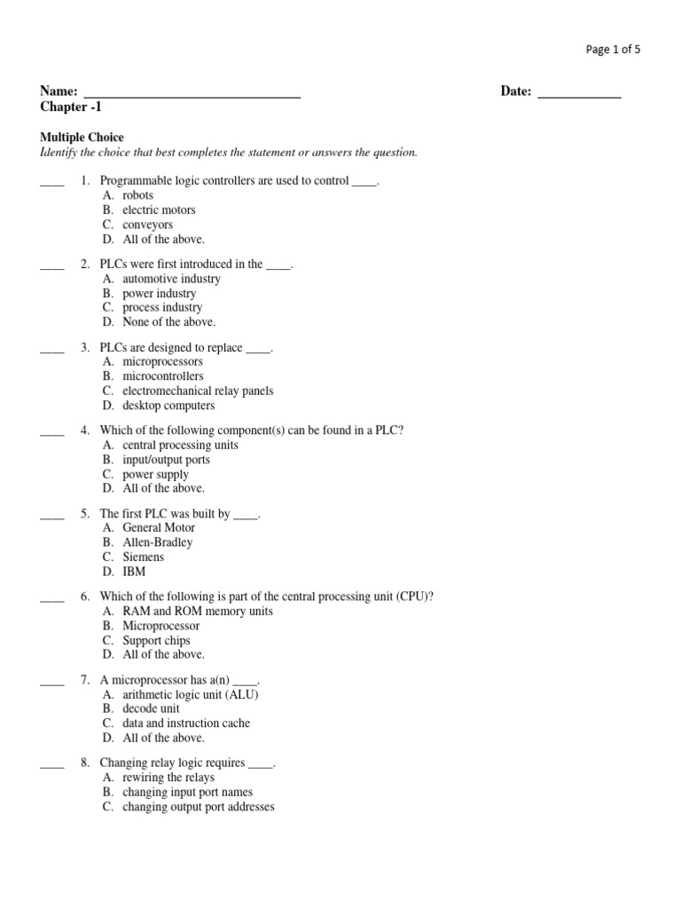 Ch-1 - Questions | Download Free PDF | Programmable Logic Controller | Random Access Memory
