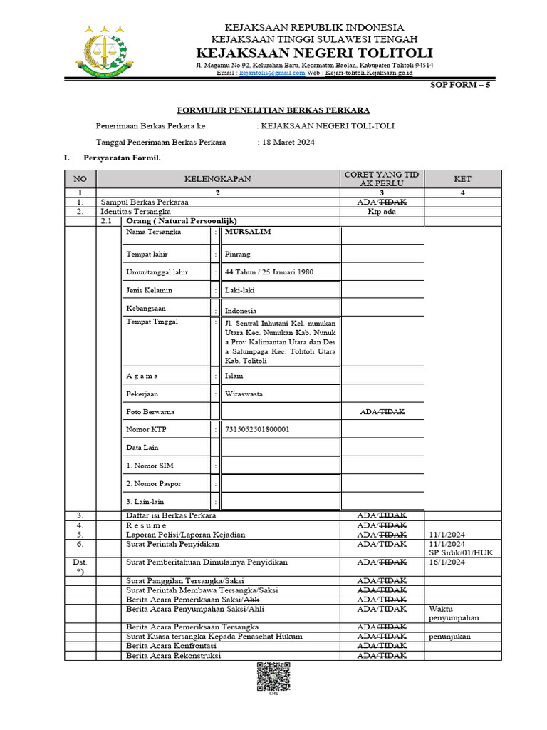 Prosedur Penerimaan Berkas Perkara | PDF