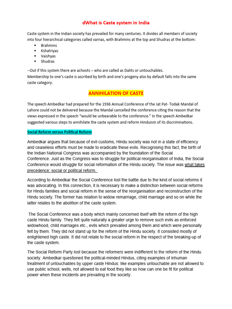 Annihilation of Caste | PDF | Caste | Dalit