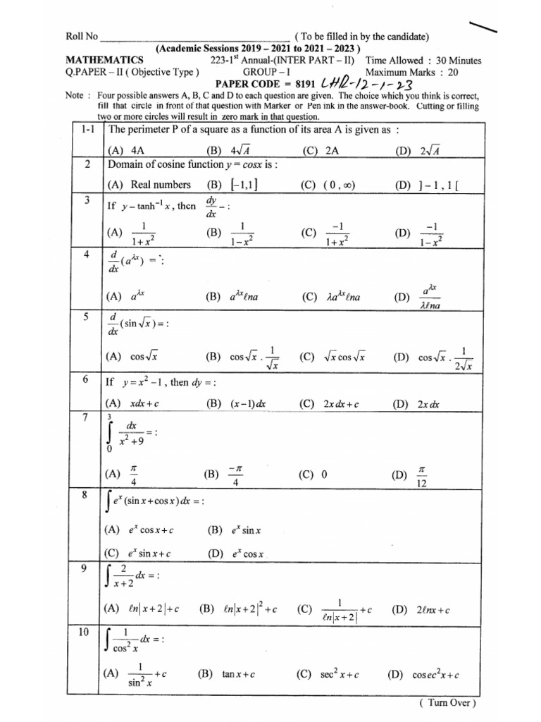 Maths-12 (LHR-23) | PDF