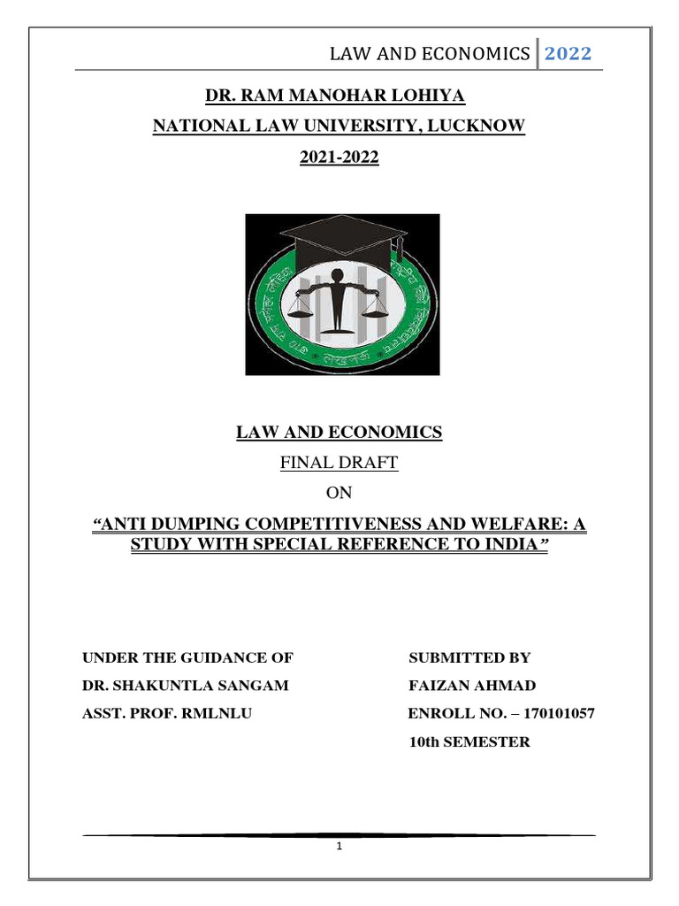 LAW AND ECO FINAL Project | PDF | Dumping (Pricing Policy) | Competition Law