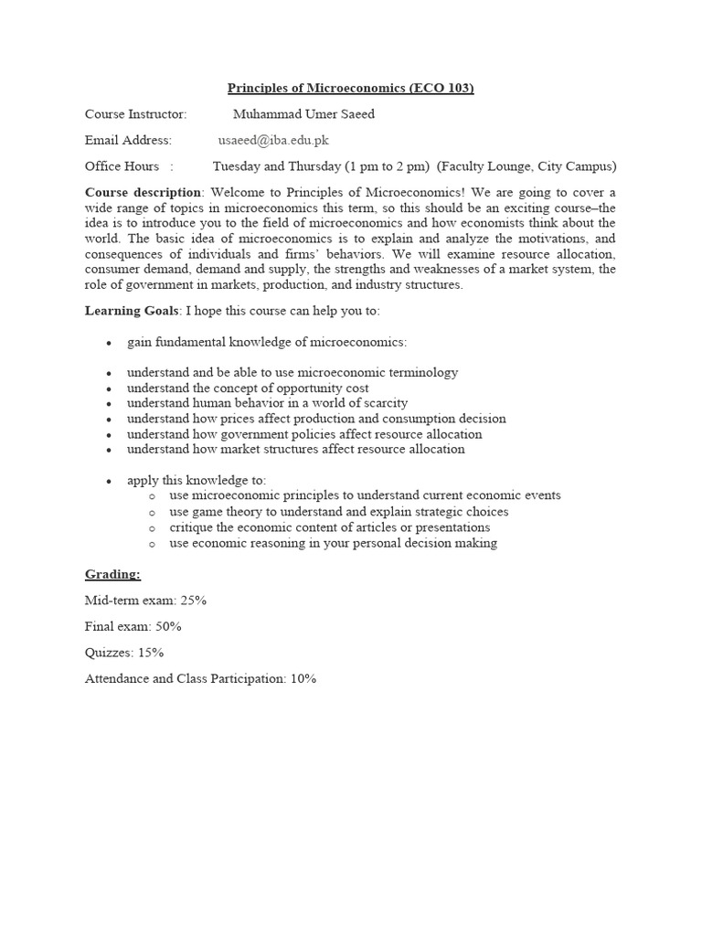 Princples of Microeconomics - Course Outline | PDF | Supply And Demand ...