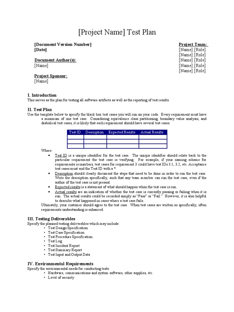 Test Plan Template | PDF | Specification (Technical Standard) | Areas ...