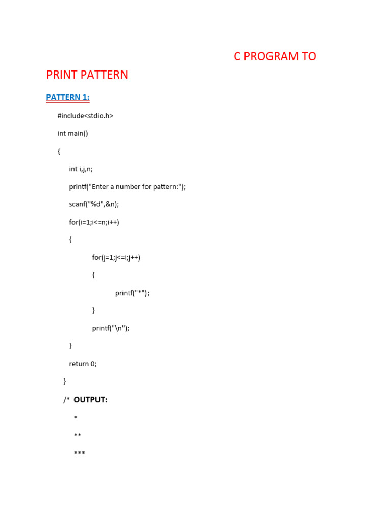 C Program To Print Pattern Pdf Computer Programming Computer Architecture