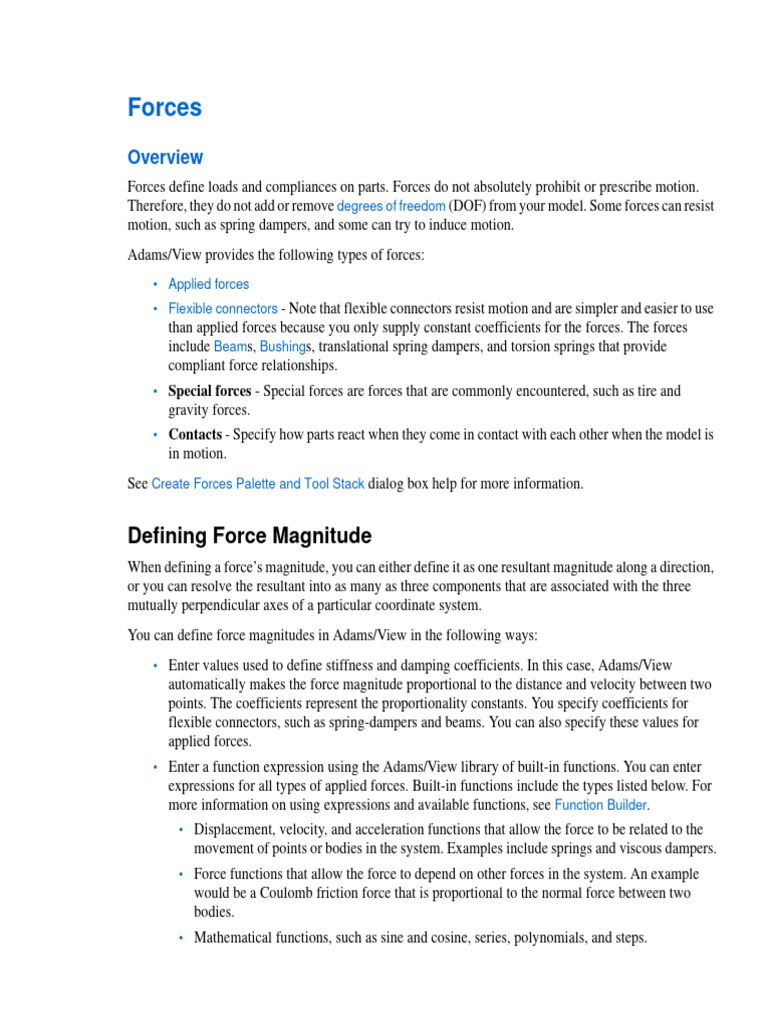 Adams Help of Forces | Download Free PDF | Force | Parameter (Computer Programming)