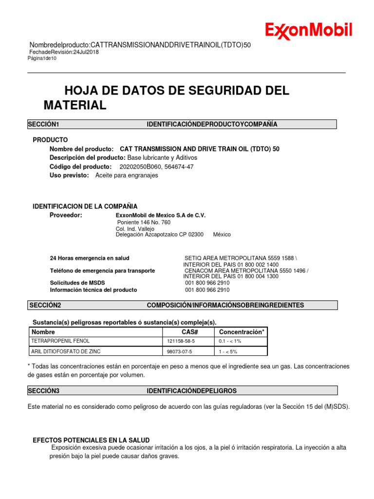 Aceite CAT TDTO 50: Seguridad y Uso | PDF | Ventilación (Arquitectura ...