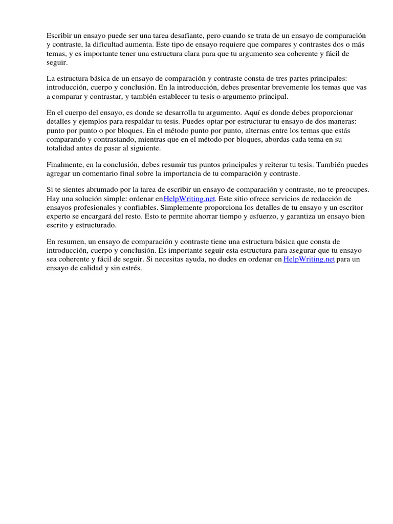 La Estructura Básica de Un Ensayo de Comparación y Contraste | Download ...