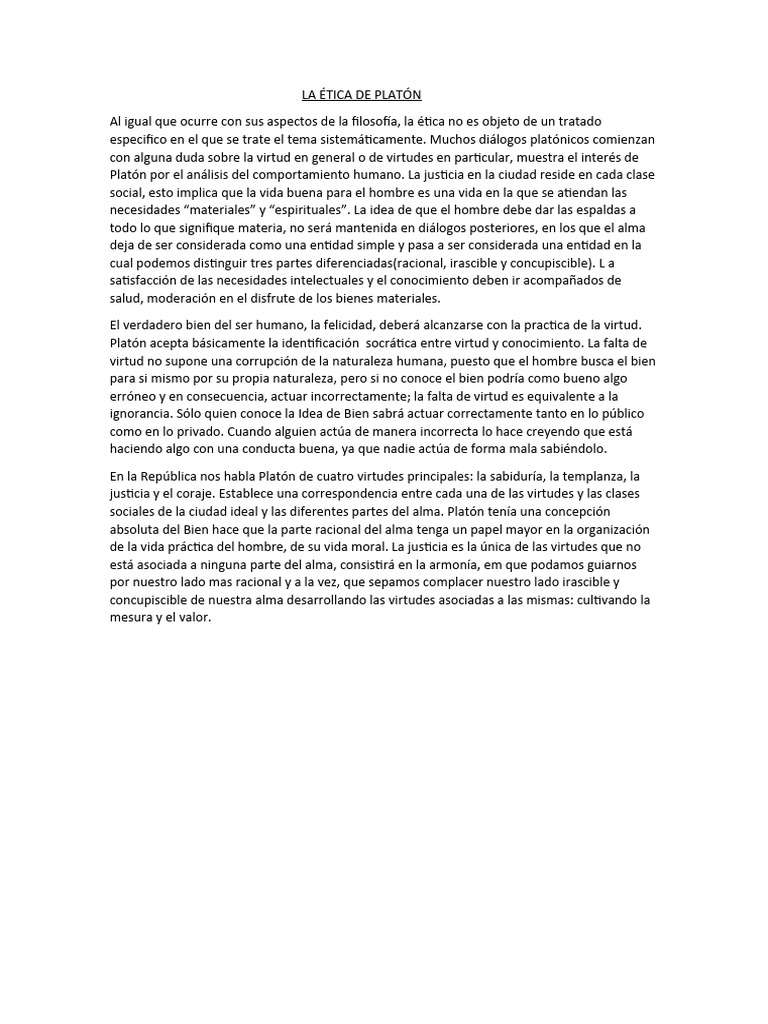 La Ética de Platón | PDF | Virtud | Platón
