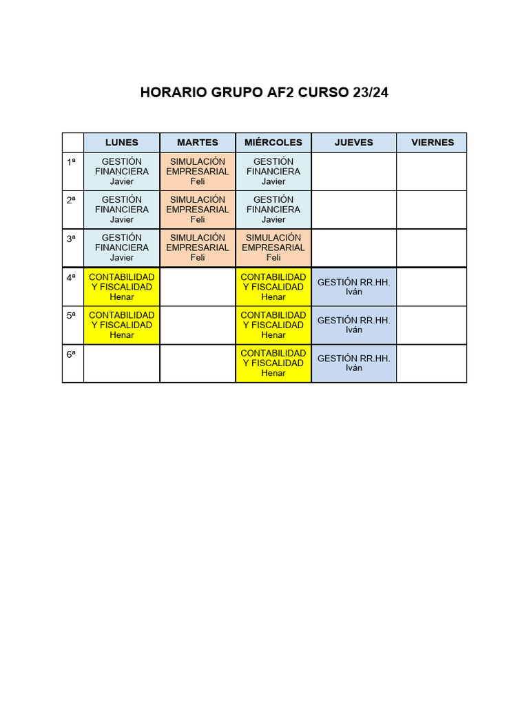 Horario Marzo Af2 2023-2024 | PDF