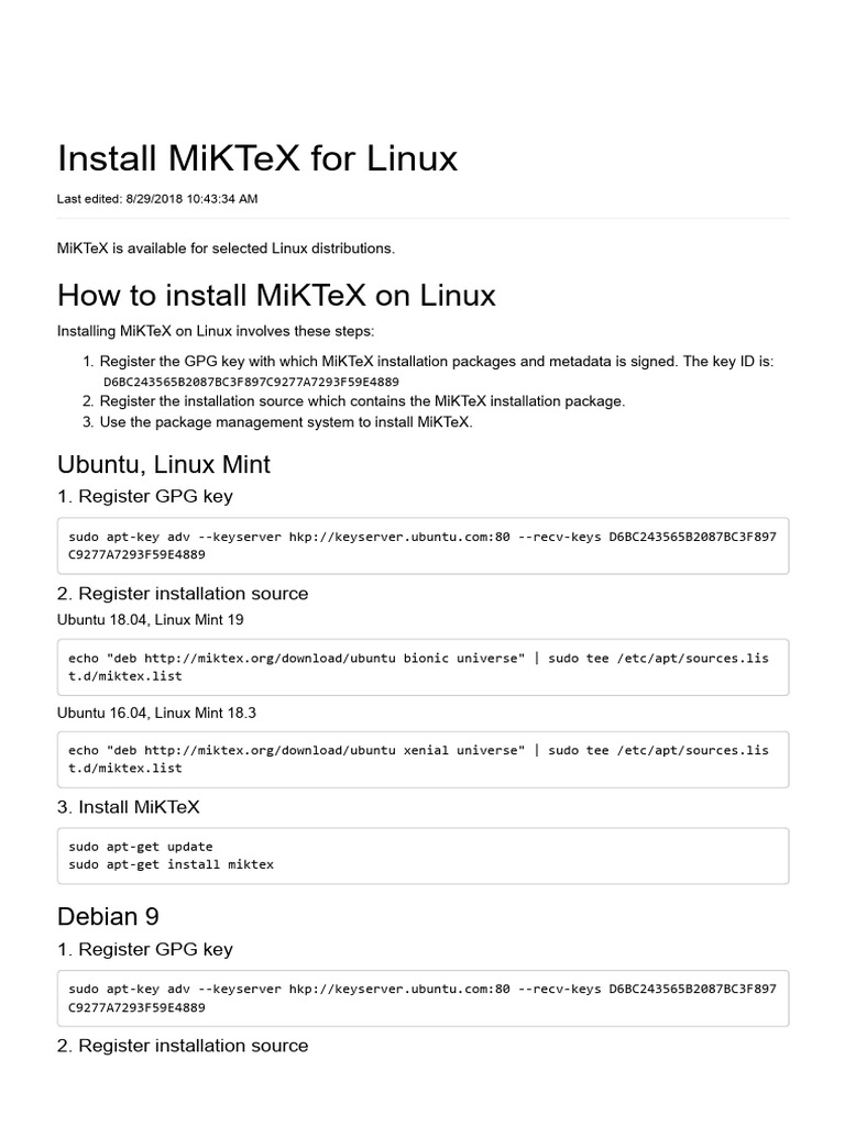 Install MiKTeX on Linux Systems | PDF | Linux | Software