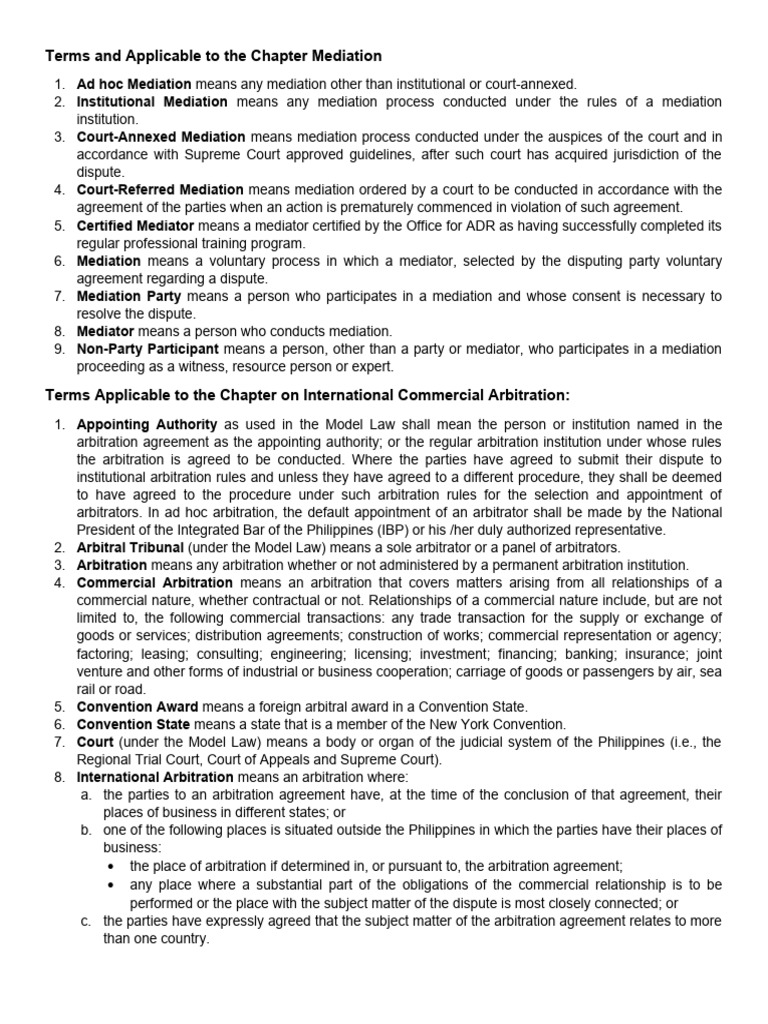 DEFINITION OF TERMS | PDF | Arbitration | Alternative Dispute Resolution
