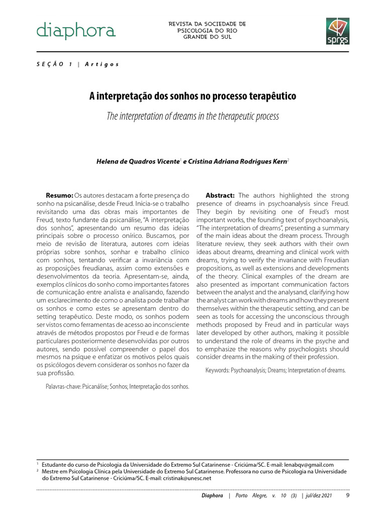 A Interpretacao Dos Sonhos No Processo T Pdf Sigmund Freud Sonho