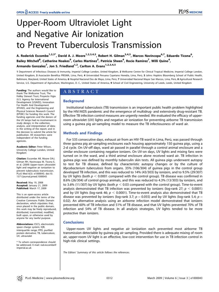 ESTUDO Upper-Room Ultraviolet Light and Negative Air Ionization To Prevent Tuberculosis ...