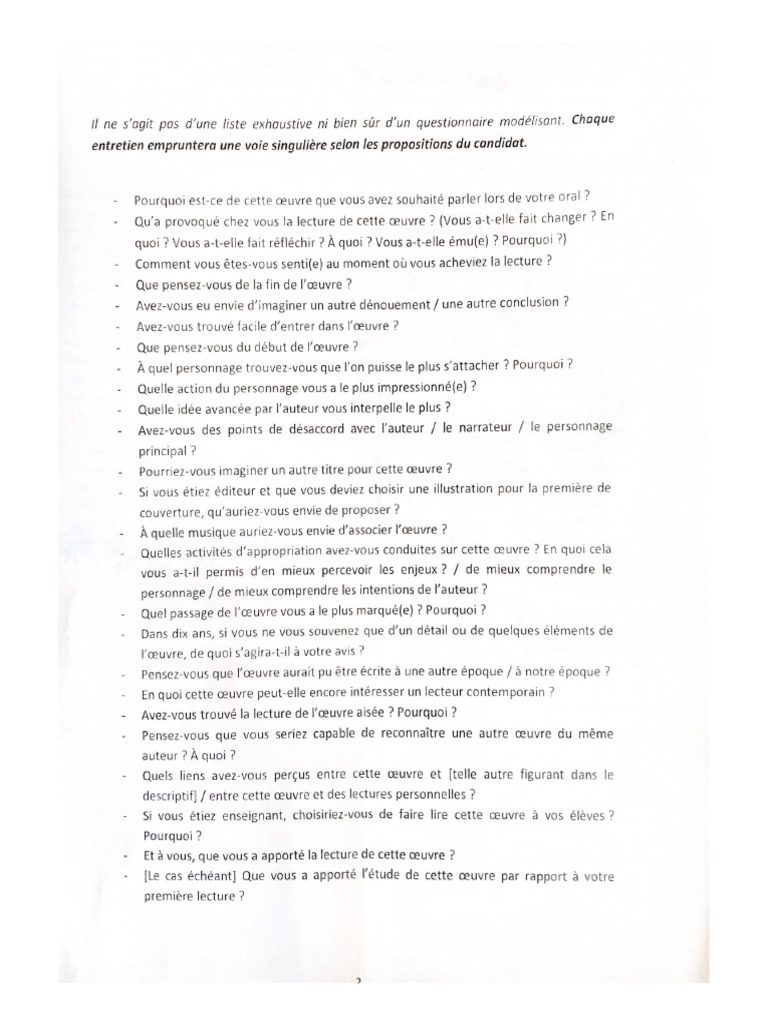 Oral Entretien Questions Types | PDF