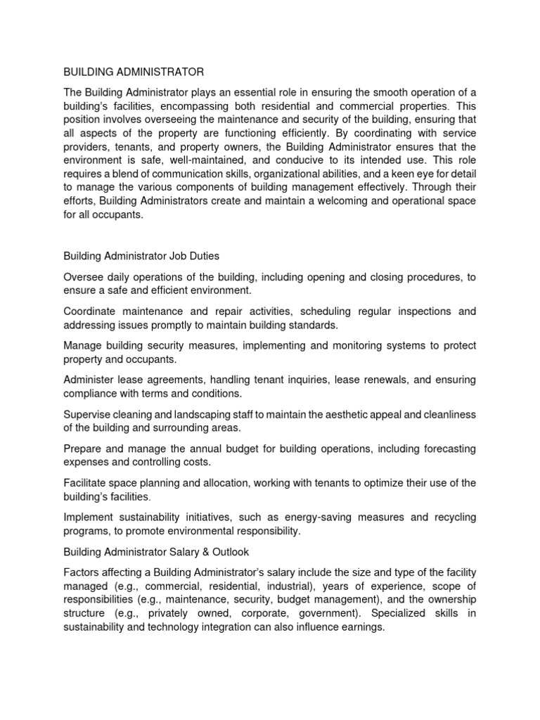 BUILDING ADMINISTRATOR Era | PDF | Building | Salary