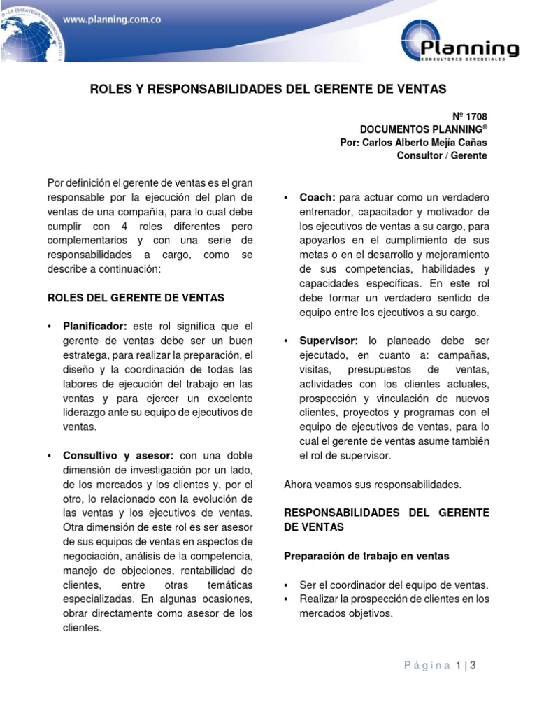 Lectura - Perfil de Gerente de Ventas - 1 DIRECCION Y VENTAS | PDF | Business | Presupuesto