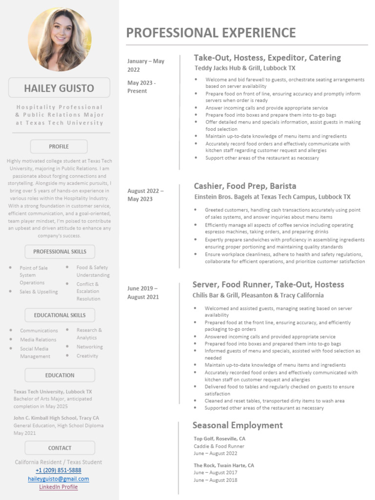 Hailey Guisto Resume 003 2 | PDF | Waiting Staff