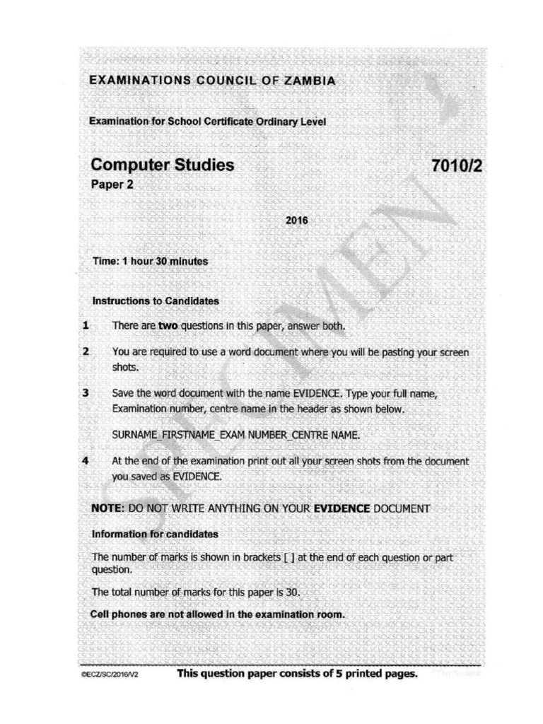 g12 Computer p2 2016 Specimen | PDF