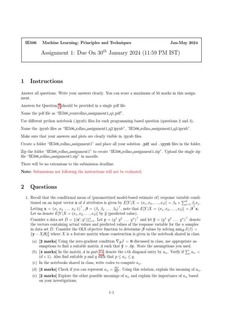IE506 Assignment1 | PDF | Errors And Residuals | Regression Analysis