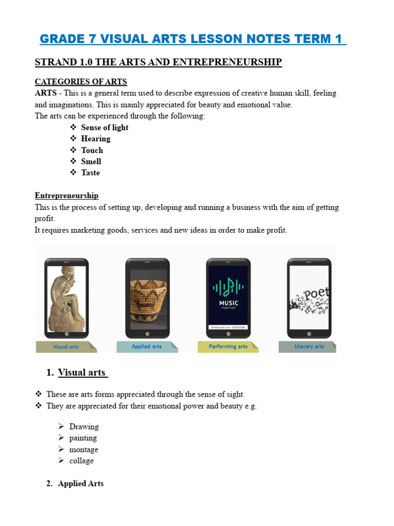 Grade 7 Visual Arts Lesson Notes | PDF | Perspective (Graphical) | Drawing